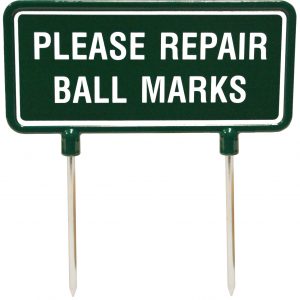 aluminum fairway sign no carts drop zone repair divot ball marks replace